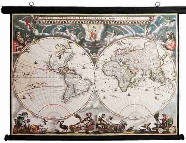 Double hemisphere map of the world with extra features - Canvas Wall Maps