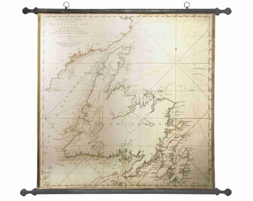 Newfoundland map from 1775 by James Cook - Canvas Wall Maps